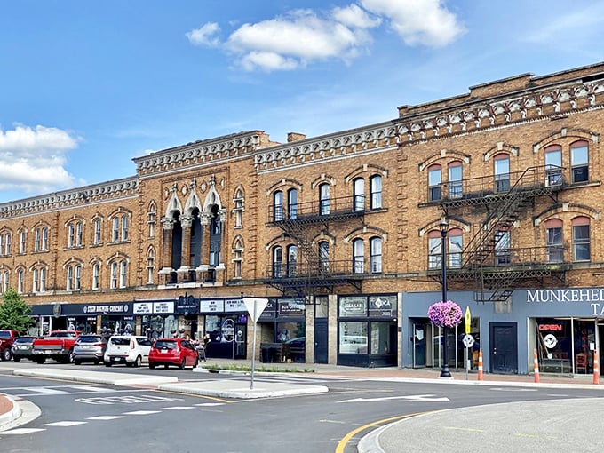 This golden-hued streetscape in Newark showcases the kind of architectural detail they just don't make anymore. Pure Midwest charm!