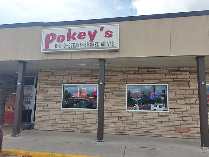 The sign says it all: BBQ, steaks, and smoked meats. Pokey's doesn't need fancy frills when the food speaks this loudly.