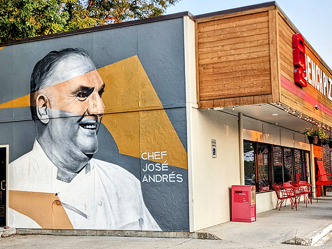 Boise art and great atmosphere! A wonderful mural welcomes you to this cool Idaho pizza destination.