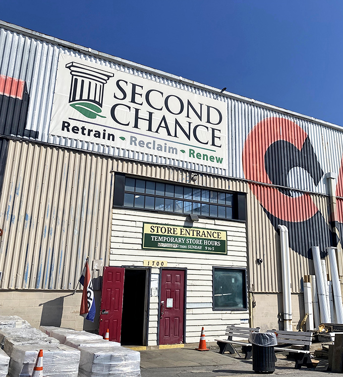 Those red doors are like portals to a parallel universe where vintage finds and architectural salvage await discovery.