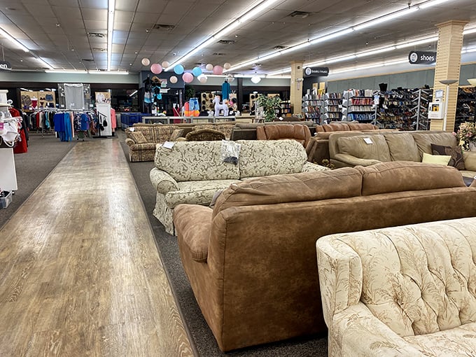A sea of comfy couches awaits new homes at etc...Thrift Store. Decisions, decisions!