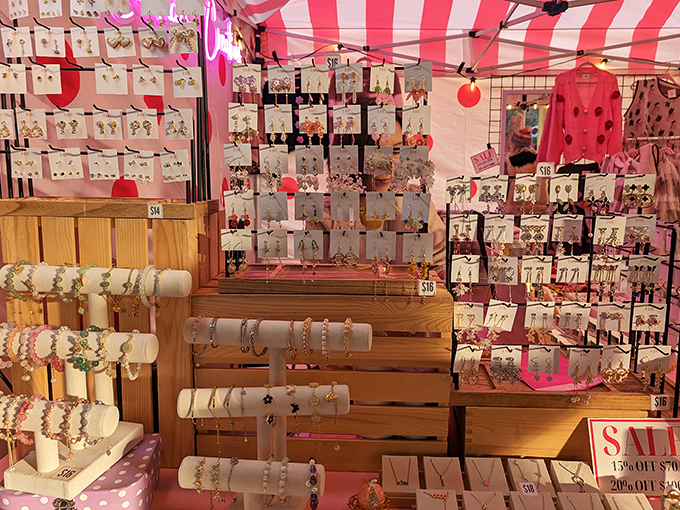 A kaleidoscope of earrings and bracelets beckons magpie-eyed shoppers looking for that perfect sparkly something.