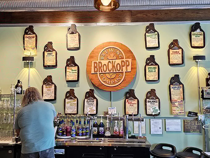 At Brockopp Brewing, craft beer becomes art. Their wall of signature brews tells stories in liquid form, each bottle a chapter in North Dakota's evolving taste adventure.