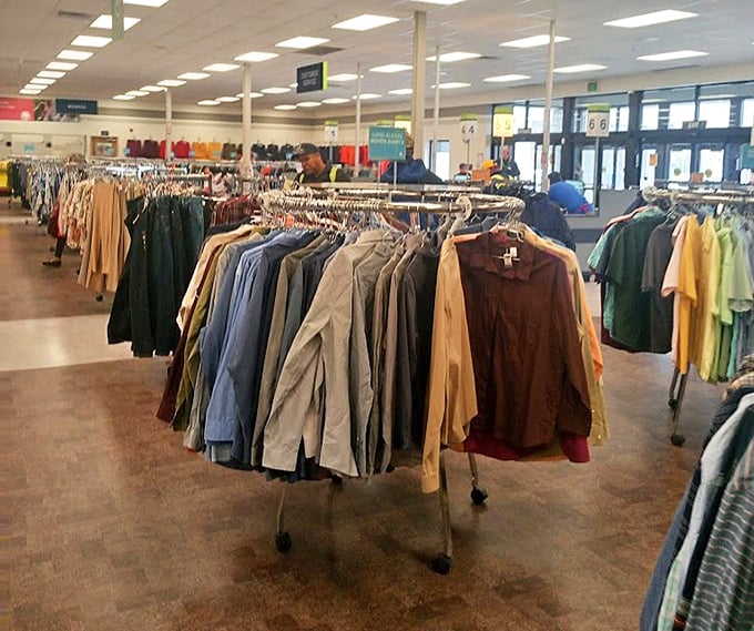 Racks upon colorful racks of potential wardrobe revivals await. One person's "so last season" becomes another's "vintage find" in this clothing wonderland.