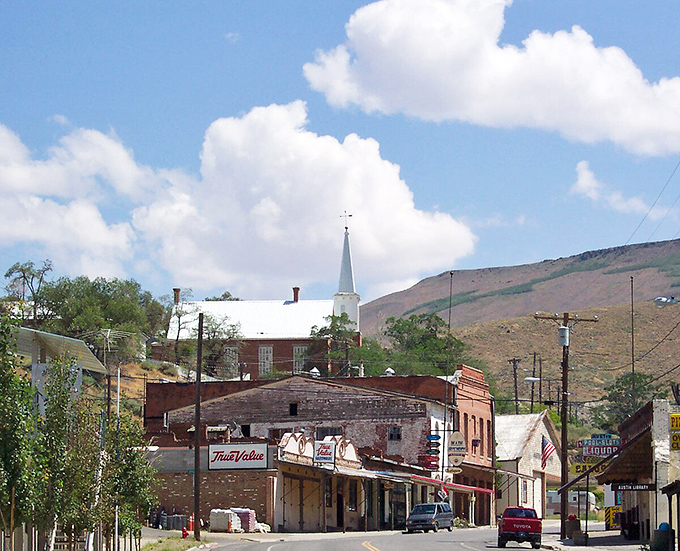 Downtown Austin basks in that perfect Nevada light, where historic buildings tell stories and mountains keep watch.