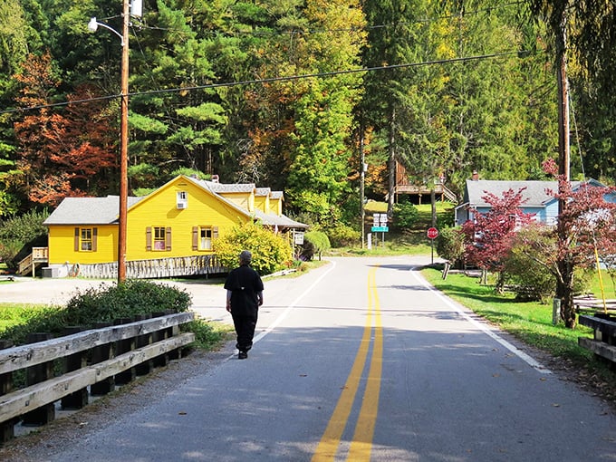 The quintessential small-town America scene with a Swiss twist &ndash; that sunshine-yellow building isn't compensating for anything, it's just embracing its European roots.