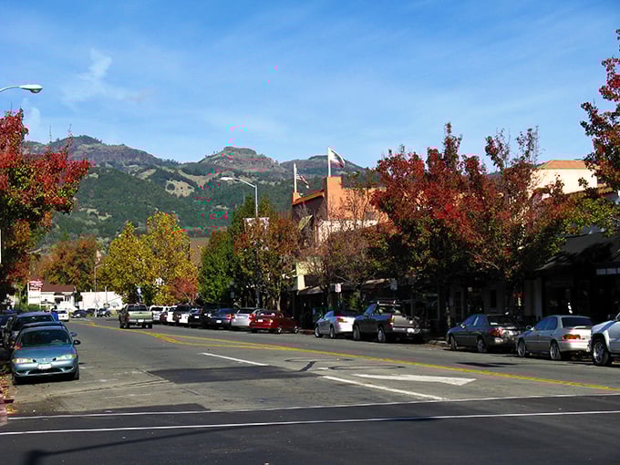 Fall paints Calistoga's main drag with vibrant colors, while the mountains keep watch over this unpretentious slice of wine country paradise.