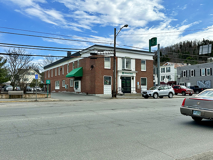 Citizens Bank anchors this corner of downtown Colebrook, where banking still feels personal and the tellers might actually remember your birthday.