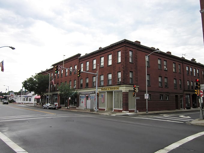 Corner buildings with their distinctive red brick architecture create that quintessential New England downtown vibe that makes you want to slow down and explore.