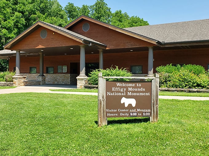 The Effigy Mounds Visitor Center welcomes curious travelers to a sacred landscape where ancient earthworks tell stories older than written history.