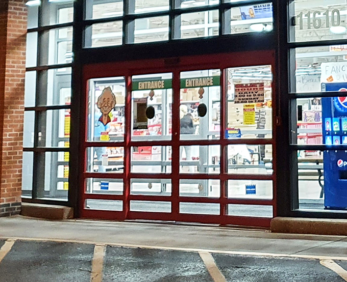 Those red-framed doors might as well be portals to a parallel universe where name brands don't require a second mortgage.