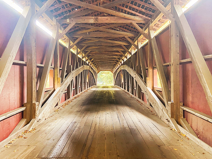 Step inside and you're transported to another era&mdash;wooden beams creating a cathedral-like passage that whispers stories of travelers past.