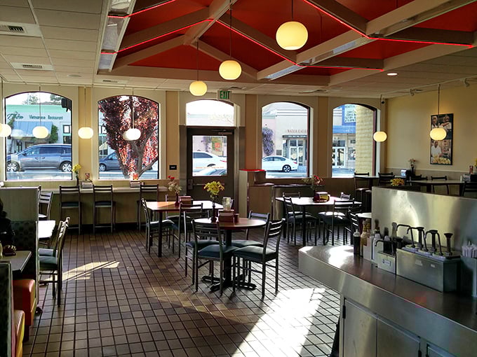 Bright, spacious, and spotlessly clean with those cool red ceiling beams&mdash;this is casual dining done absolutely right.