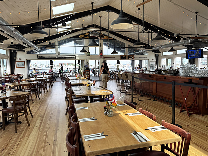 Vaulted ceilings, twinkling string lights, and harbor views from every table&mdash;seafood just tastes better when you can see where it came from.