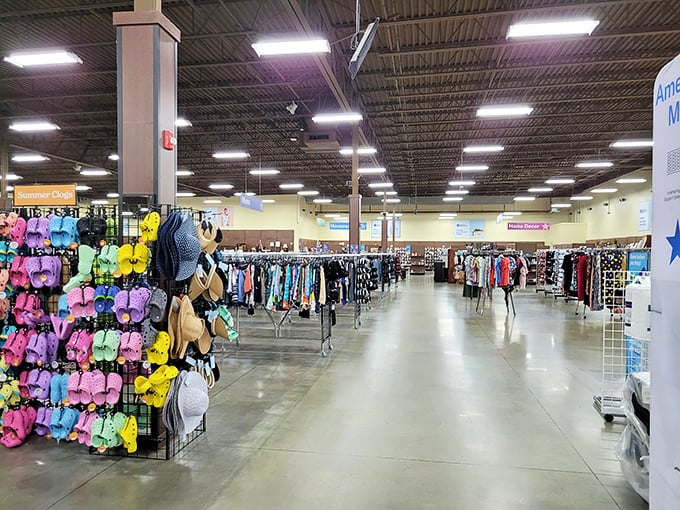 Racks upon racks stretch toward retail infinity, creating a landscape where fashion democracy reigns and every aisle promises discovery.