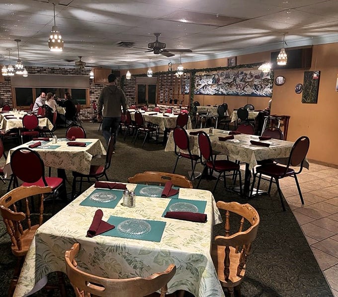 Red chairs, floral tablecloths, and wood-paneled walls &ndash; the supper club trifecta. This isn't trendy dining; this is timeless Wisconsin comfort.
