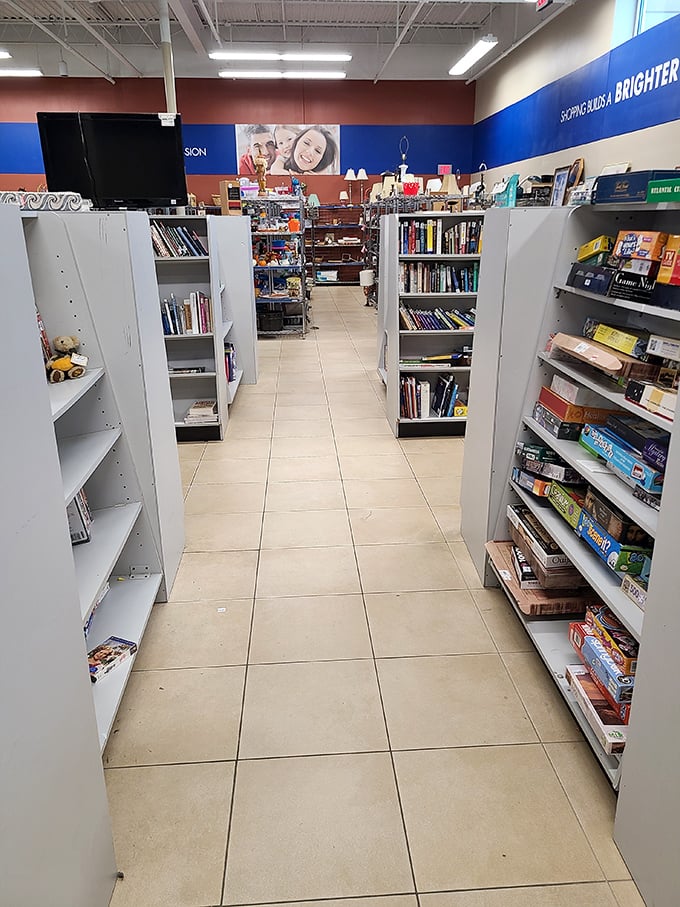 Books, games, and treasures line these aisles like an analog version of scrolling through Amazon&mdash;except everything's already in your size.