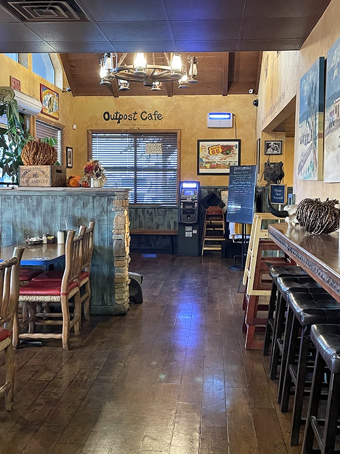 Step inside to warm golden walls, wagon wheel lighting, and the promise of home-cooked goodness. Comfort begins before the first bite.