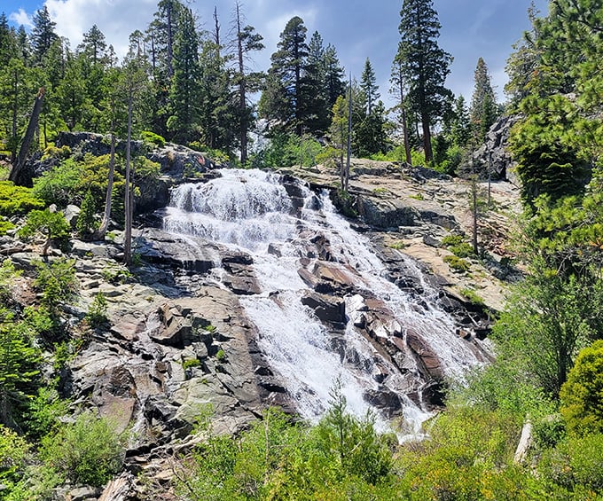 Eagle Falls doing its best impression of a liquid staircase, proving that water has better architectural instincts than most humans.