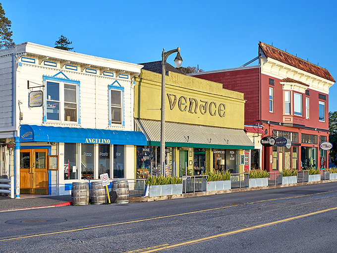 Colorful storefronts along Bridgeway invite exploration, each one promising treasures more interesting than anything you'd find at a mall.