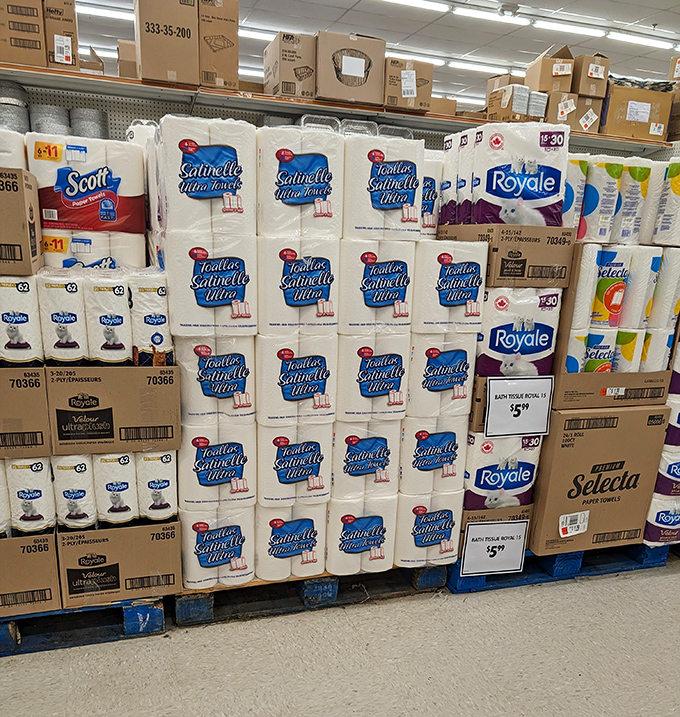 Paper product paradise! Where else can you stock up on enough toilet paper to survive another pandemic or simply impress your mother-in-law with your preparedness?