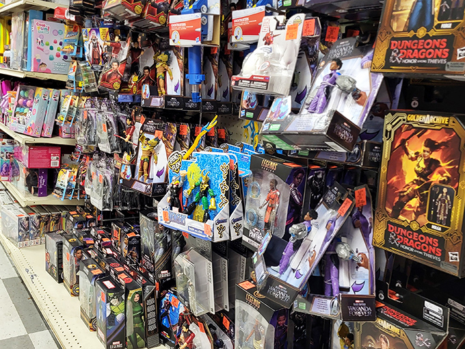 A toy aisle that would make any kid (or nostalgic adult) hyperventilate with joy. Spot those Dungeons & Dragons boxes? Nerd treasures at non-nerd prices!