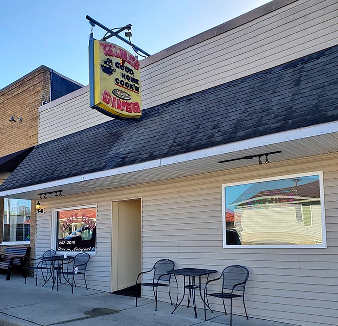 Velma's Diner promises "Cheaper and More Gooder" &ndash; the kind of honest advertising Madison Avenue executives wish they'd thought of first.