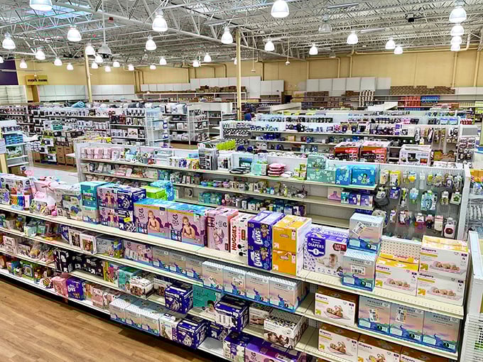 Baby products galore! From diapers to wipes, this aisle is where new parents can stock up without the usual sticker shock that comes with tiny humans.