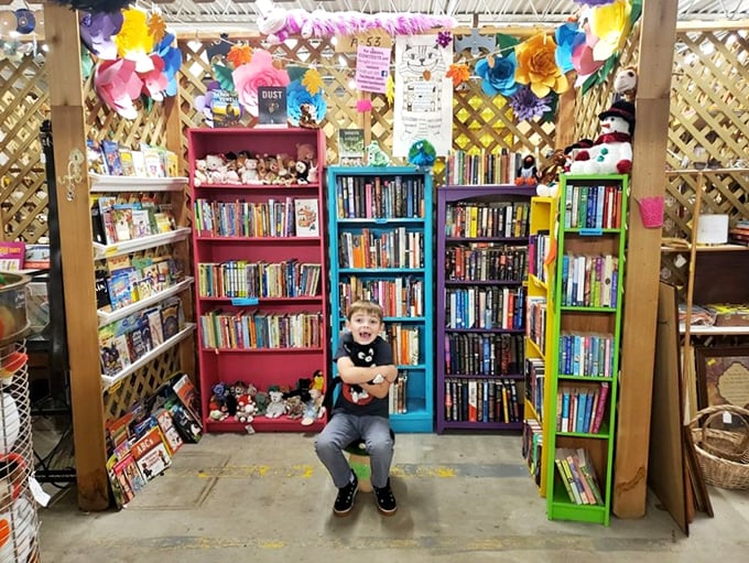 A literary oasis awaits between colorful bookshelves, where young readers discover that the best adventures don't require batteries&mdash;just imagination and a comfortable seat.