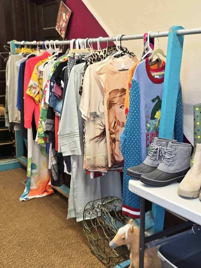 A rainbow of vintage fashion awaits, where yesterday's trends become tomorrow's statement pieces. Duck boots included!