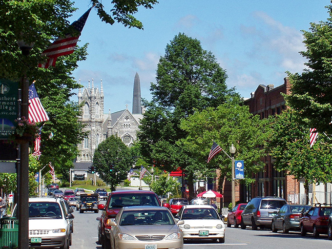 Where church steeples and monuments punctuate the skyline like exclamation points in Vermont's love letter to history. Pure Americana on display.