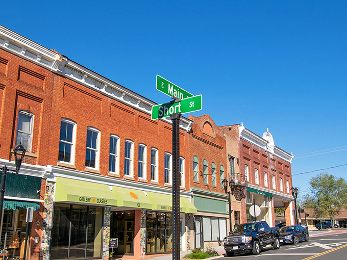 The intersection of East Main and Short Street &ndash; where charm meets convenience and nobody's rushing to beat the light.