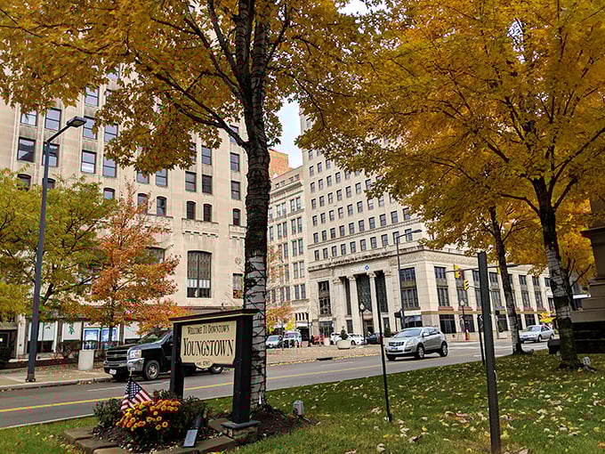 Commanding the corner like a well-dressed gentleman, this white limestone building anchors downtown with the confidence of someone who's seen it all.