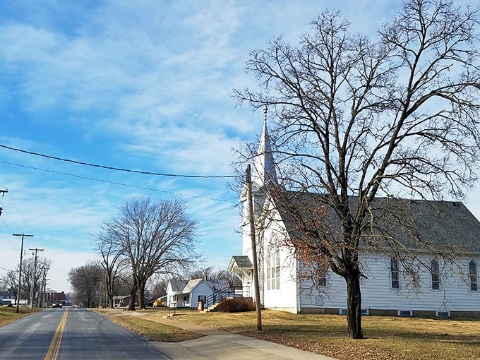 This white church with its reaching steeple isn't just architecture&mdash;it's the spiritual and social backbone of Jamestown's tight-knit community.