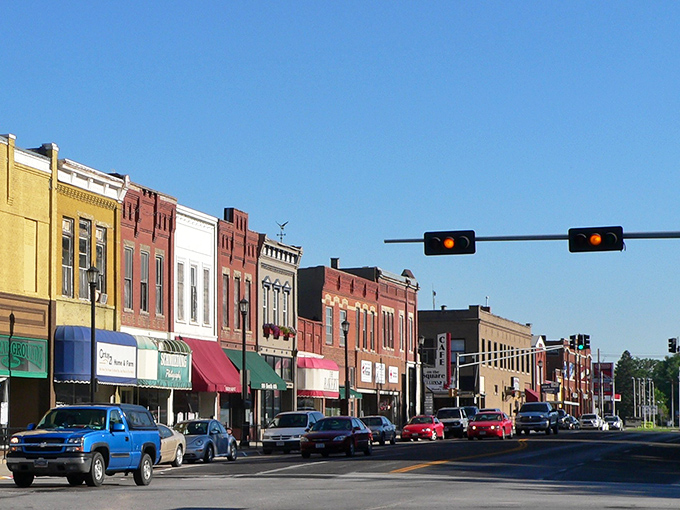 A rainbow of storefronts lines Seward's main street, each building telling its own century-old story while somehow making yellow brick look completely natural.