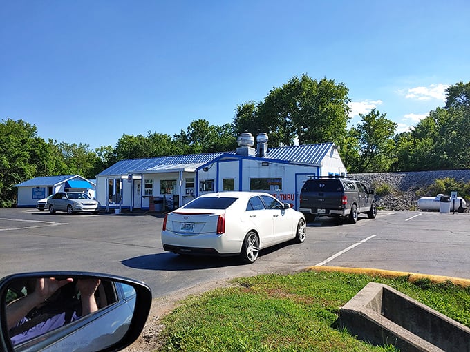 From your car to your mouth with minimal interruption&mdash;the drive-thru at Karin's promises quick access to slow-food quality. The blue sky seems to approve of your life choices.