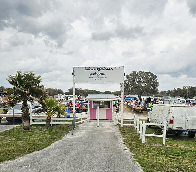 The iconic Swap-O-Rama sign welcomes bargain hunters like a beacon of hope for those seeking the thrill of the unexpected find.