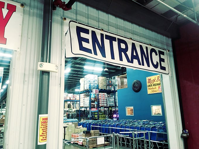 The no-frills entrance sets the tone perfectly &ndash; this isn't about fancy displays or mood lighting, it's about what matters most: incredible bargains waiting just beyond those doors.