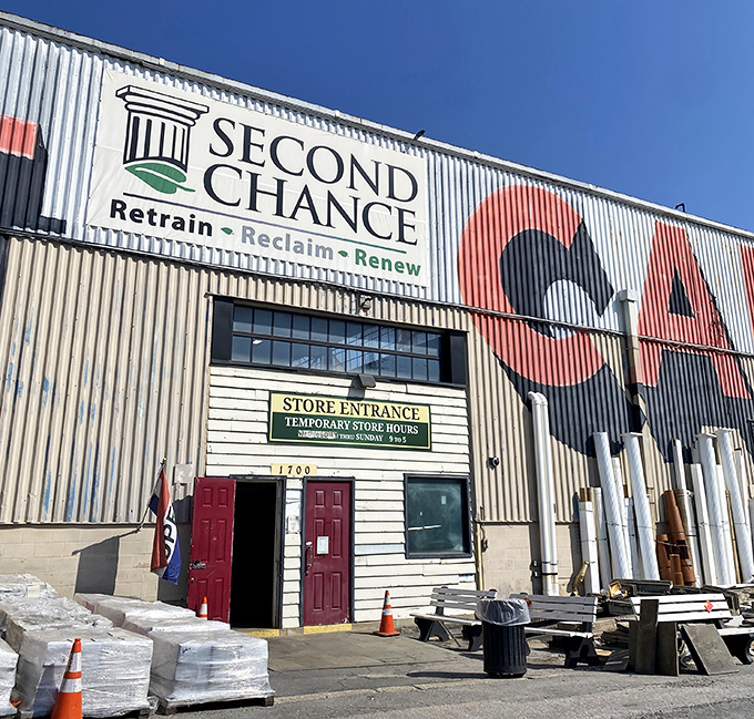 Where sustainability meets style. This unassuming entrance is Baltimore's portal to furniture paradise, where your wallet gets the vacation it deserves.