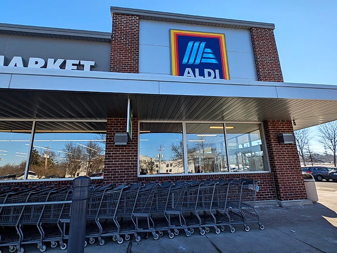 The quarter-operated shopping cart corral&mdash;ALDI's first gentle reminder that this isn't your average grocery experience. Your 25 cents buys entry to a world of savings.