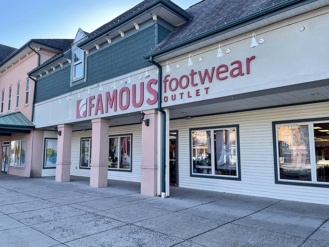 Famous Footwear's pastel façade offers a siren call to shoe enthusiasts looking to step up their style without stepping down their savings.