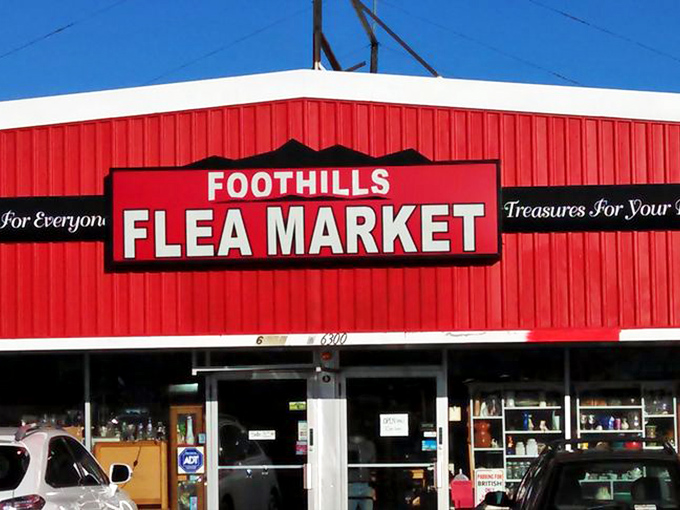 The iconic red building stands like a beacon of bargain hope against the Colorado sky. Costco may have free samples, but this place has free time travel.
