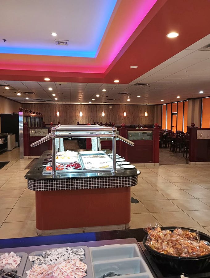 Disco never died&mdash;it just moved to the ceiling of Lucky Buffet, where pink and blue mood lighting transforms an ordinary meal into a feast worthy of celebration.