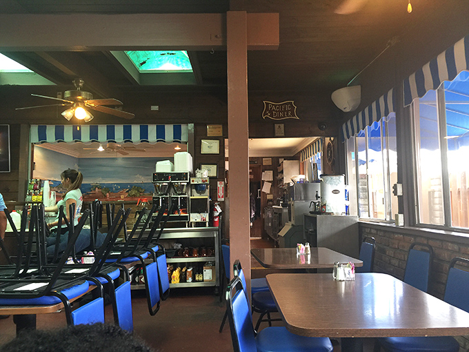 Step inside and you're transported to a simpler time—blue vinyl booths, nautical touches, and that unmistakable diner hum that signals breakfast greatness awaits.