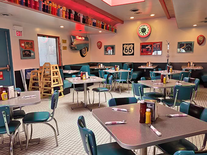 Step inside and suddenly you're in 1955&mdash;turquoise vinyl booths, chrome accents, and memorabilia creating the perfect backdrop for comfort food that actually delivers comfort.