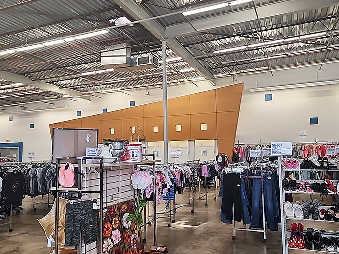 Racks upon racks of meticulously organized clothing stretch across the bright, spacious interior&mdash;a thrifter's playground.