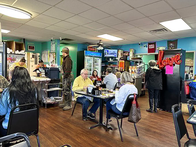 Inside, mint green walls and wood flooring create that "everybody knows your name" atmosphere where regulars and first-timers alike feel instantly at home.