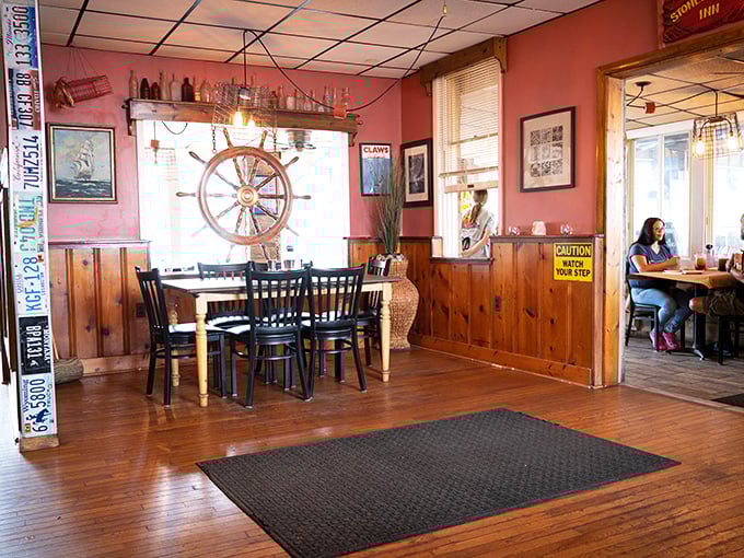 Nautical charm meets homey comfort with that ship's wheel centerpiece&mdash;like dining in the captain's quarters of a delicious vessel.