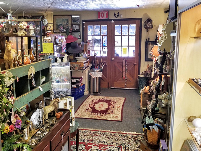 Step inside and the hunt begins. Oriental rugs, wooden accents, and carefully arranged figurines create the perfect antique shop ambiance.