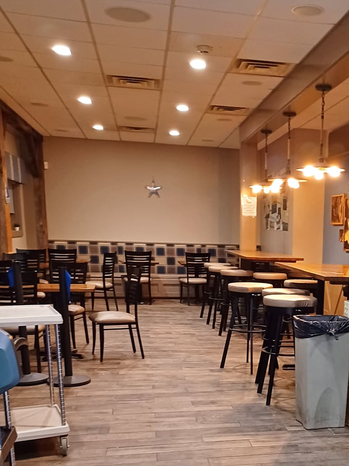 The dining area strikes that perfect Maine balance: unpretentious comfort with just enough style to let you know someone cares about your experience.